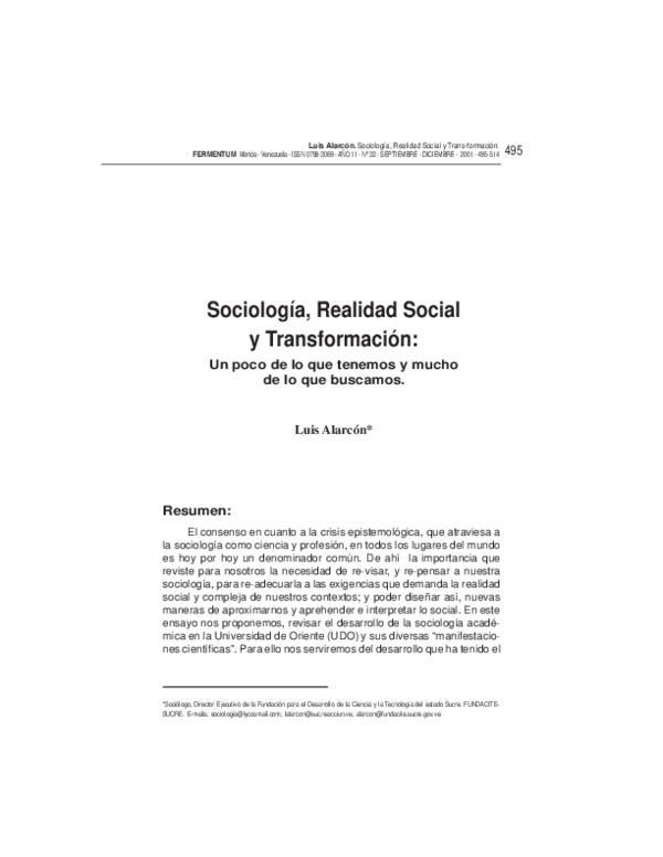 (PDF) Sociología, Realidad Social y Transformación