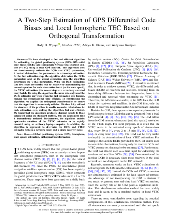 Pdf A Two Step Estimation Of Gps Differential Code Biases And Local Ionospheric Tec Based On