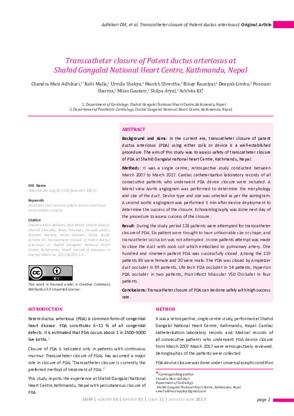 (PDF) Transcatheter closure of the patent ductus arteriosus: Comparison ...
