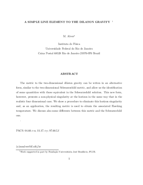 (PDF) A Simple Line Element for the Dilaton Gravity