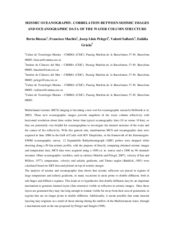 (PDF) Seismic oceanography. Correlation between seismic images and ...
