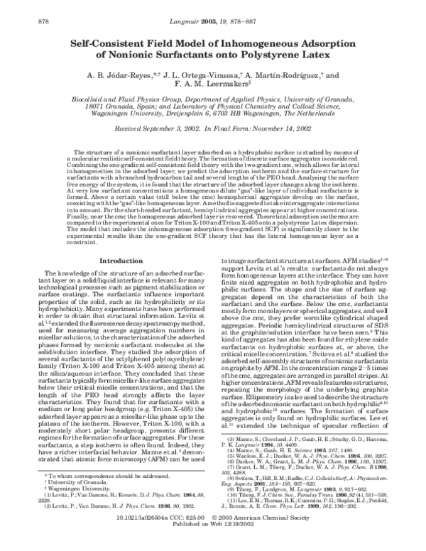 (PDF) Self-Consistent Field Model of Inhomogeneous Adsorption of Nonionic Surfactants onto ...