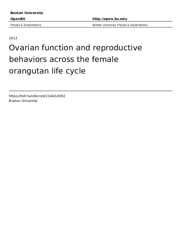 (PDF) Ovarian function and reproductive behaviors across the female ...