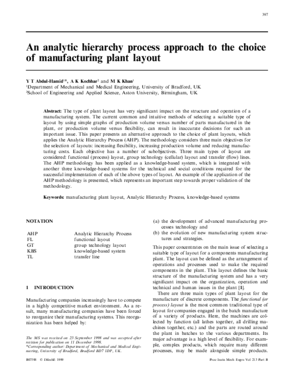 Pdf An Analytic Hierarchy Process Approach To The Choice Of Manufacturing Plant Layout