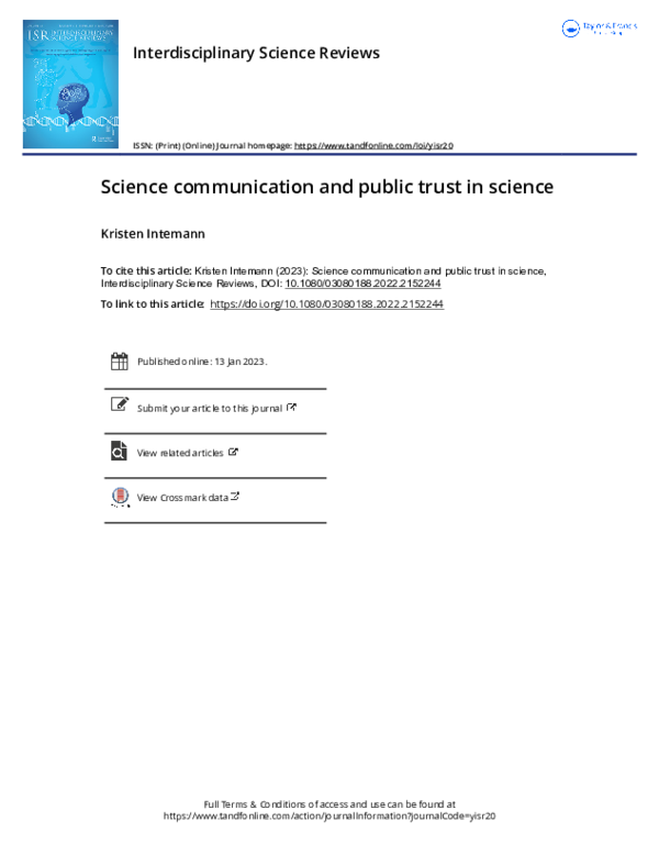 (PDF) Science communication and public trust in science