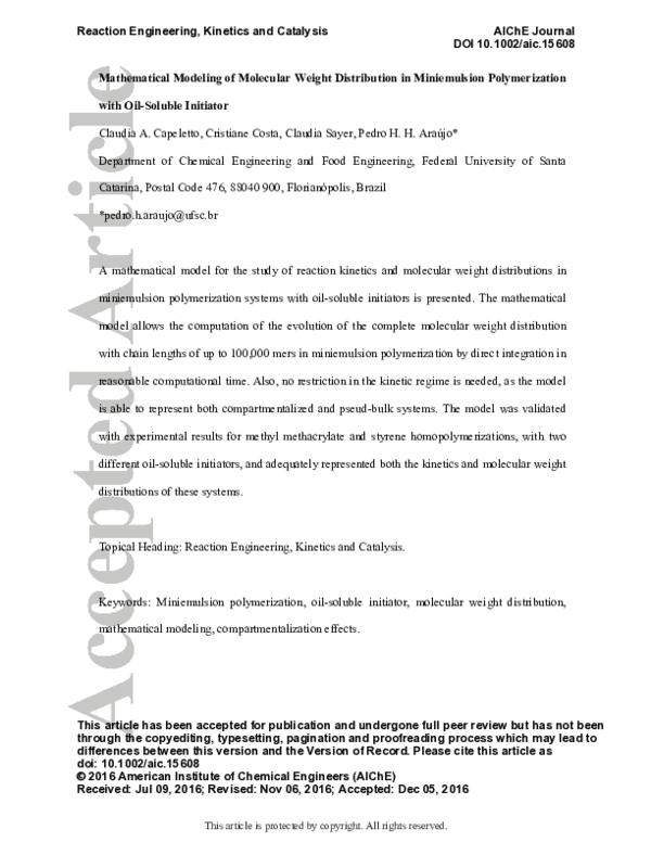 (PDF) Mathematical modeling of the molecular weight distribution of ...