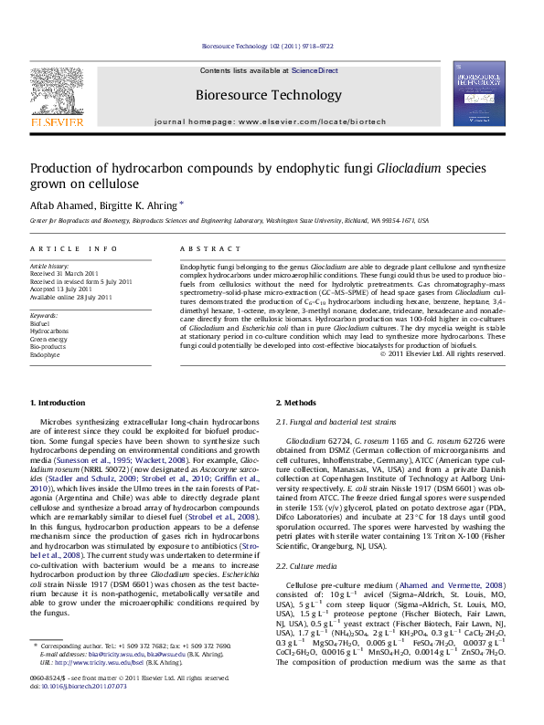 (PDF) Production of hydrocarbon compounds by endophytic fungi ...