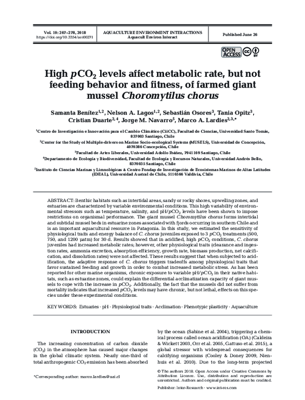 (PDF) High pCO2 levels affect metabolic rate, but not feeding behavior ...