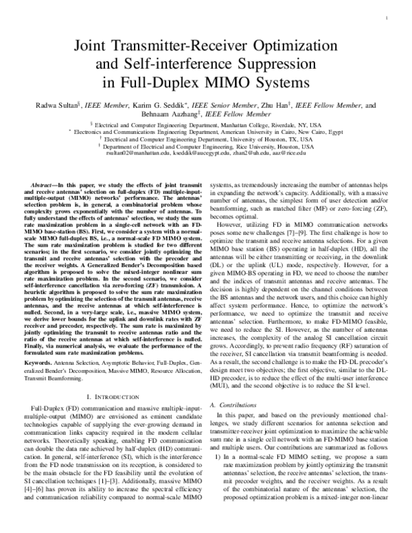 (PDF) Joint Transmitter-Receiver Optimization and Self-Interference Suppression in Full-Duplex ...