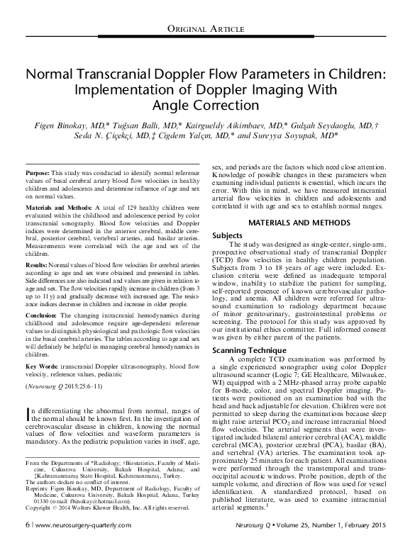 (PDF) Normal Transcranial Doppler Flow Parameters in Children