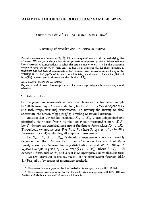 (PDF) Adaptive choice of bootstrap sample sizes