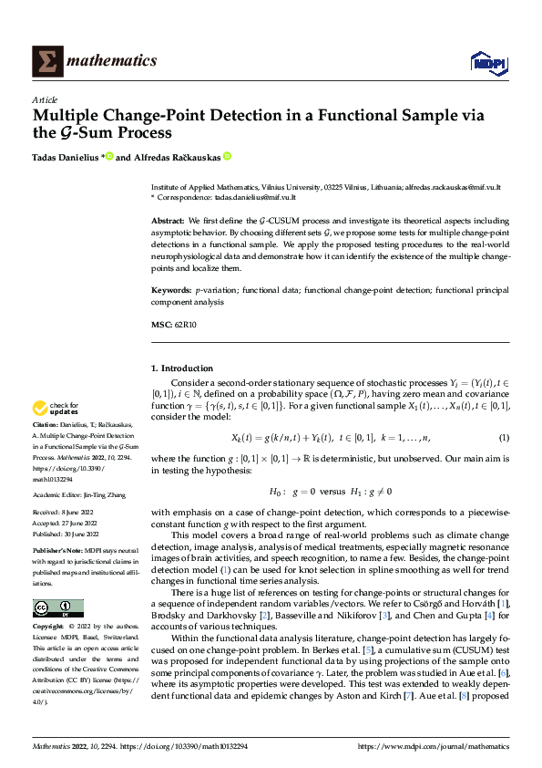 (PDF) Multiple Change-Point Detection in a Functional Sample via the 𝒢-Sum Process