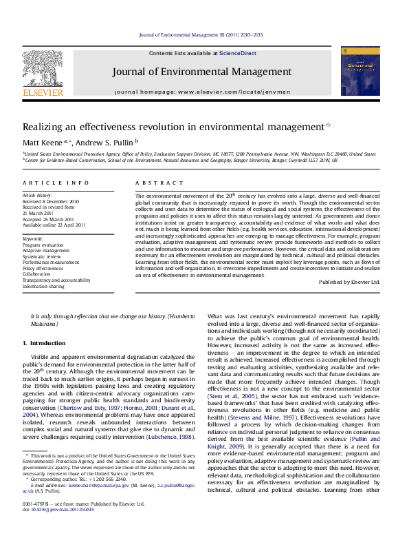 (PDF) Realizing an effectiveness revolution in environmental management