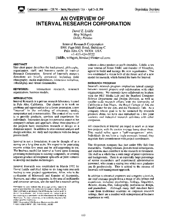 (PDF) An overview of Interval Research Corporation