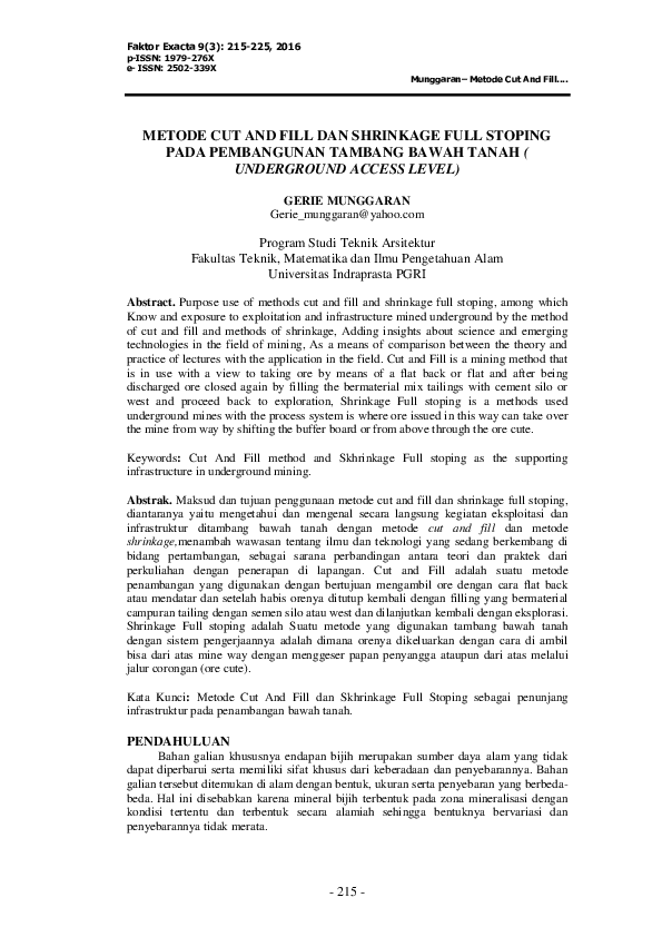 (PDF) Metode Cut and Fill Dan Shrinkage Full Stoping Pada Pembangunan ...