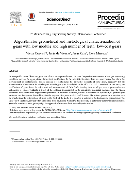 Pdf Algorithm For Geometrical And Metrological Characterization Of Gears With Low Module And