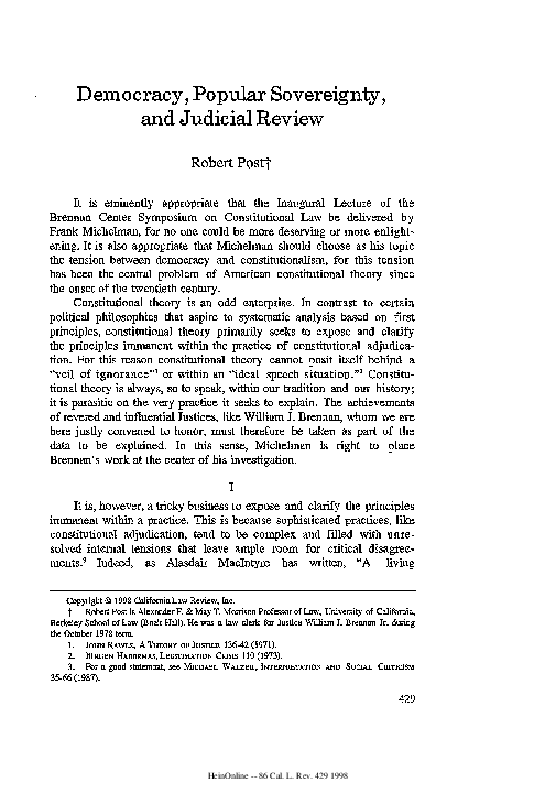 (PDF) Democracy, Popular Sovereignty, and Judicial Review