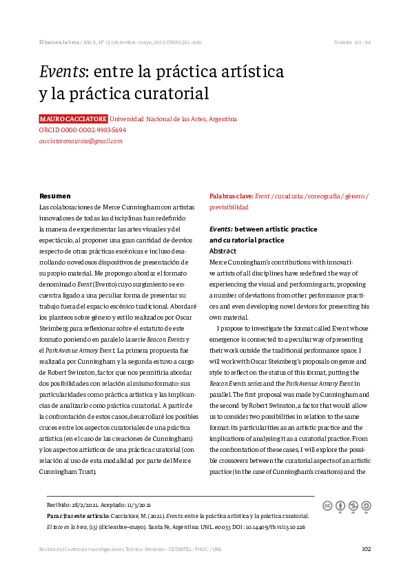 (PDF) Events: entre la práctica artística y la práctica curatorial