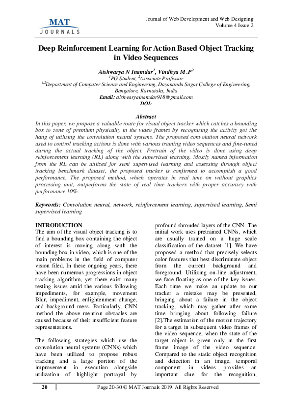 (PDF) Deep Reinforcement Learning for Action Based Object Tracking in Video Sequences