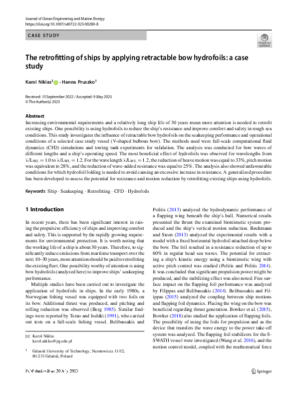 (PDF) The retrofitting of ships by applying retractable bow hydrofoils ...
