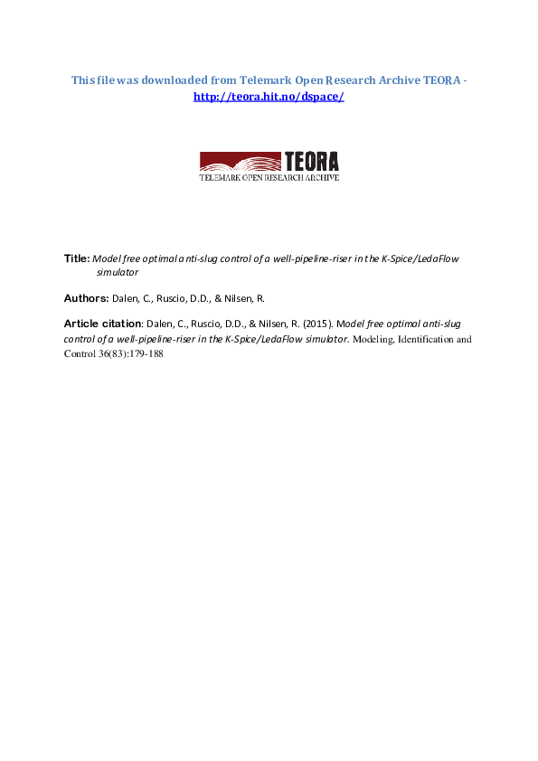 (PDF) Model-free optimal anti-slug control of a well-pipeline-riser in ...