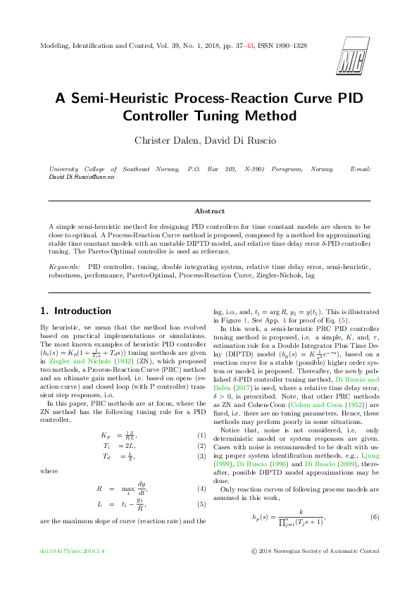 Pdf A Semi Heuristic Process Reaction Curve Pid Controller Tuning Method 7026