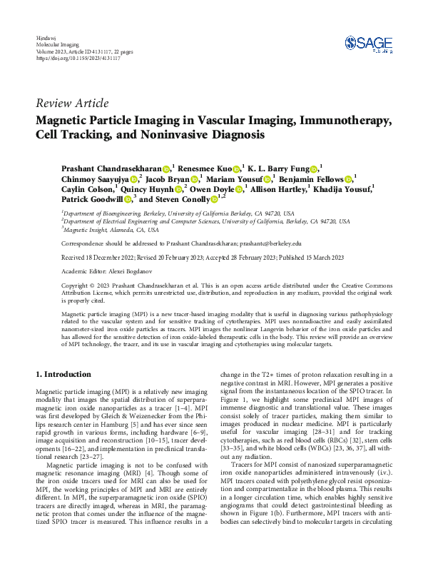 (PDF) Magnetic Particle Imaging in Vascular Imaging, Immunotherapy ...