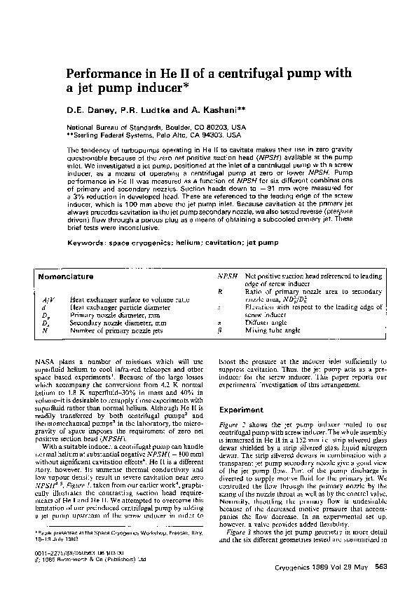 (PDF) Performance in He II of a centrifugal pump with a jet pump inducer