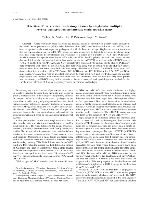 (PDF) Detection of Three Avian Respiratory Viruses by Single-Tube Multiplex Reverse ...
