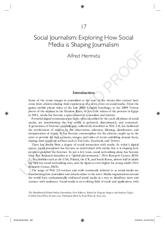 (PDF) Social Journalism: Exploring how Social Media is Shaping Journalism