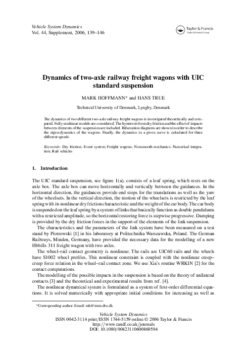 (PDF) Dynamics of two-axle railway freight wagons with UIC standard ...