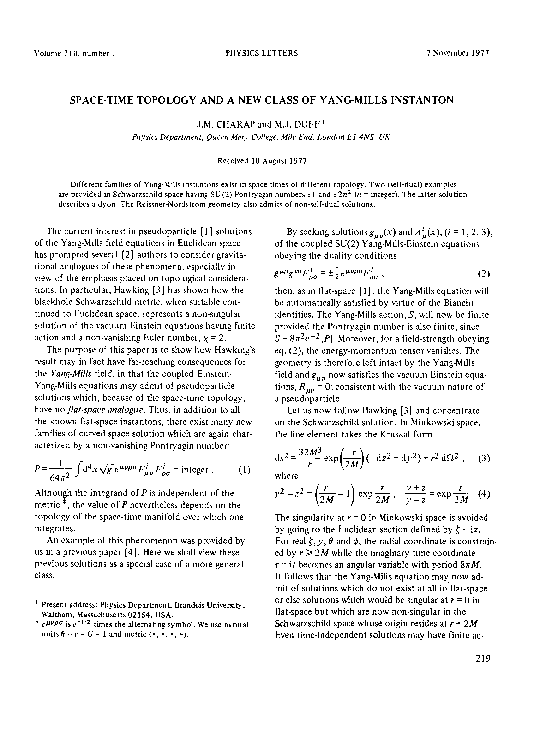 (PDF) Space-time topology and a new class of Yang-Mills instanton