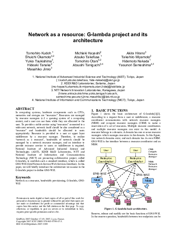 (PDF) Network as a resource: G-lambda project and its architecture