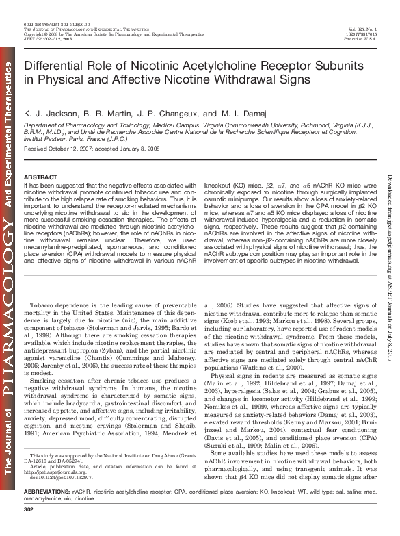 (PDF) Differential Role of Nicotinic Acetylcholine Receptor Subunits in ...
