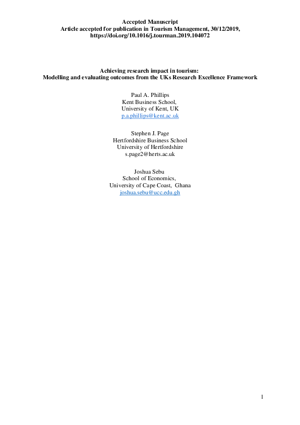 (PDF) Achieving research impact in tourism: Modelling and evaluating ...