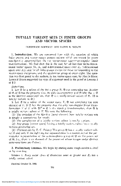 Pdf Totally Variant Sets In Finite Groups And Vector Spaces