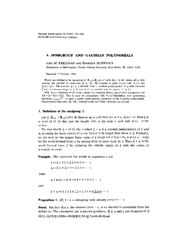 (PDF) A semigroup and Gaussian polynomials