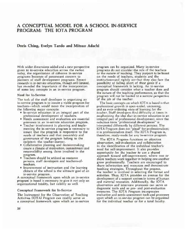 (PDF) Vol17#3_A Conceptual Model for a School In-Service Program: The ...