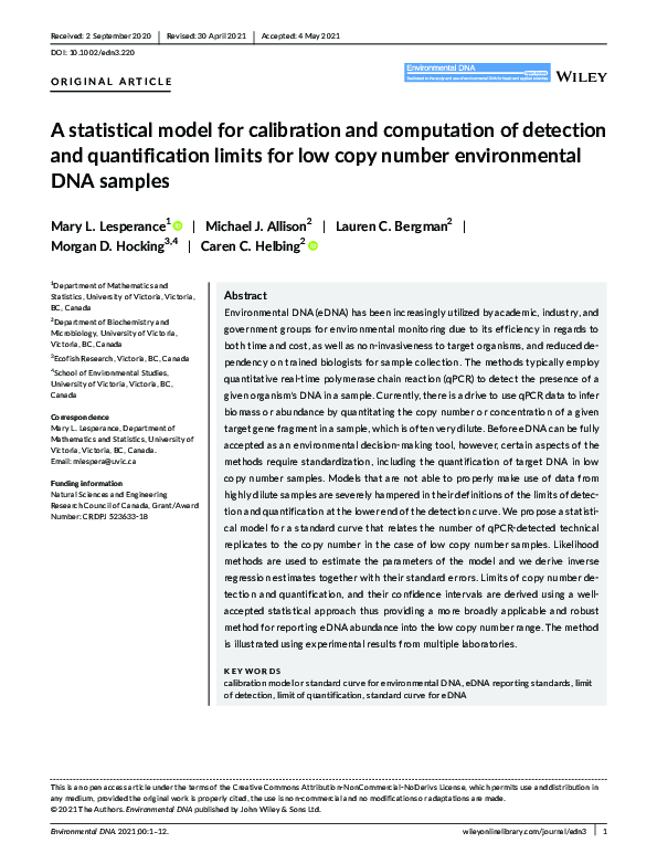 Pdf A Statistical Model For Calibration And Computation Of Detection And Quantification Limits