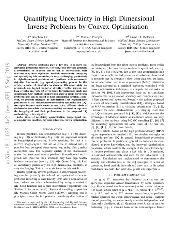 (PDF) Quantifying Uncertainty in High Dimensional Inverse Problems by ...