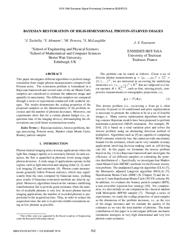 (PDF) Bayesian Restoration of High-Dimensional Photon-Starved Images