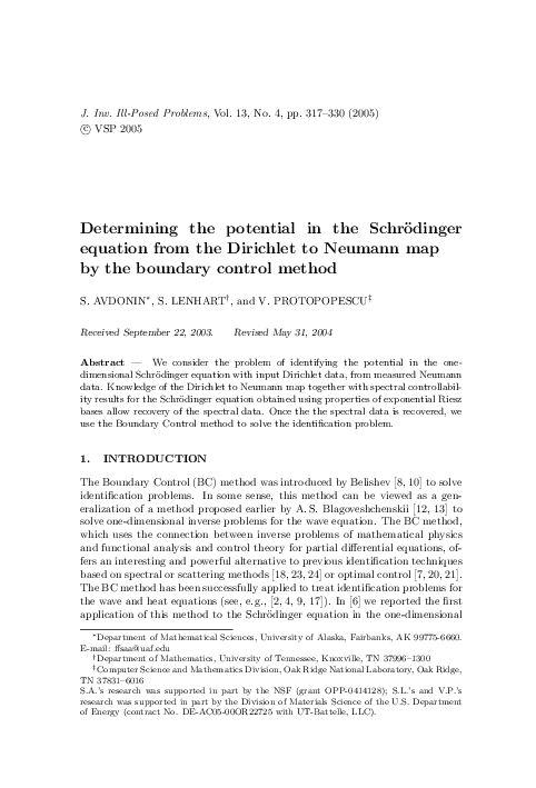 (PDF) Determining the potential in the Schrödinger equation from the Dirichlet to Neumann map by ...