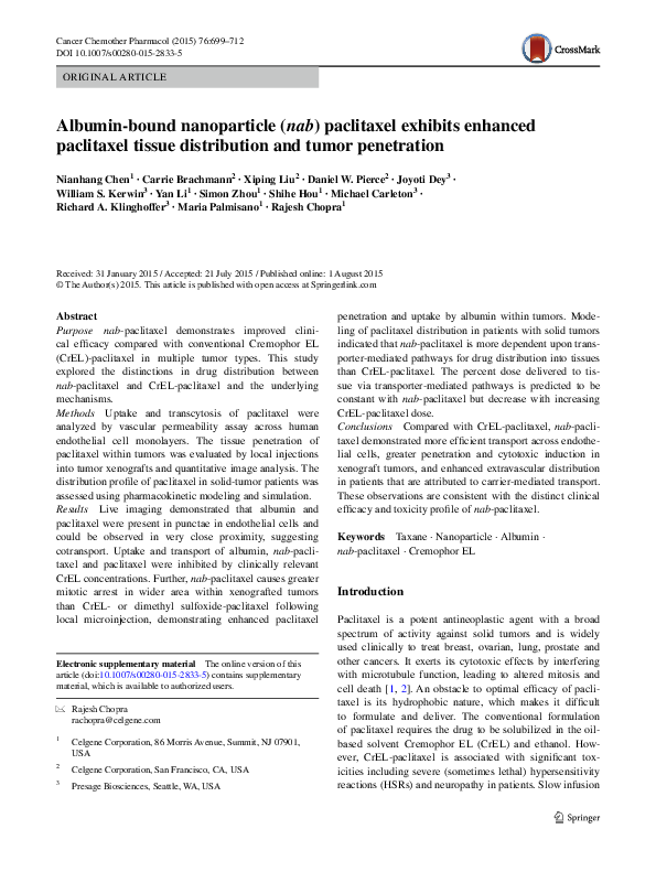 (PDF) Albumin-bound nanoparticle (nab) paclitaxel exhibits enhanced paclitaxel tissue ...