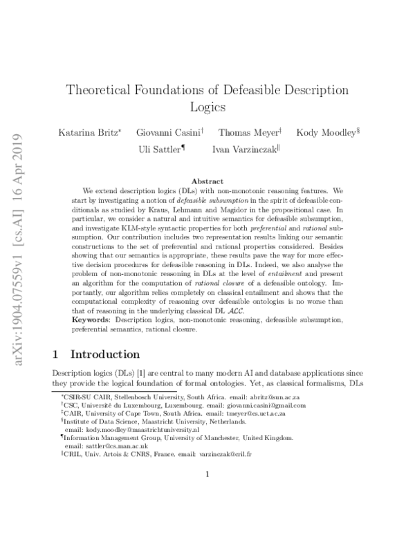 (PDF) Theoretical Foundations of Defeasible Description Logics