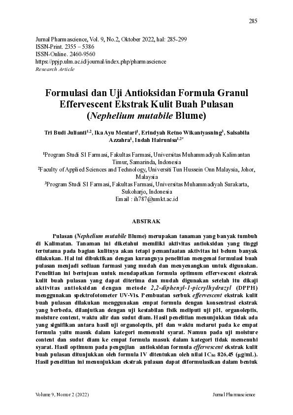 (PDF) Formulasi dan Uji Antioksidan Formula Granul Effervescent Ekstrak ...