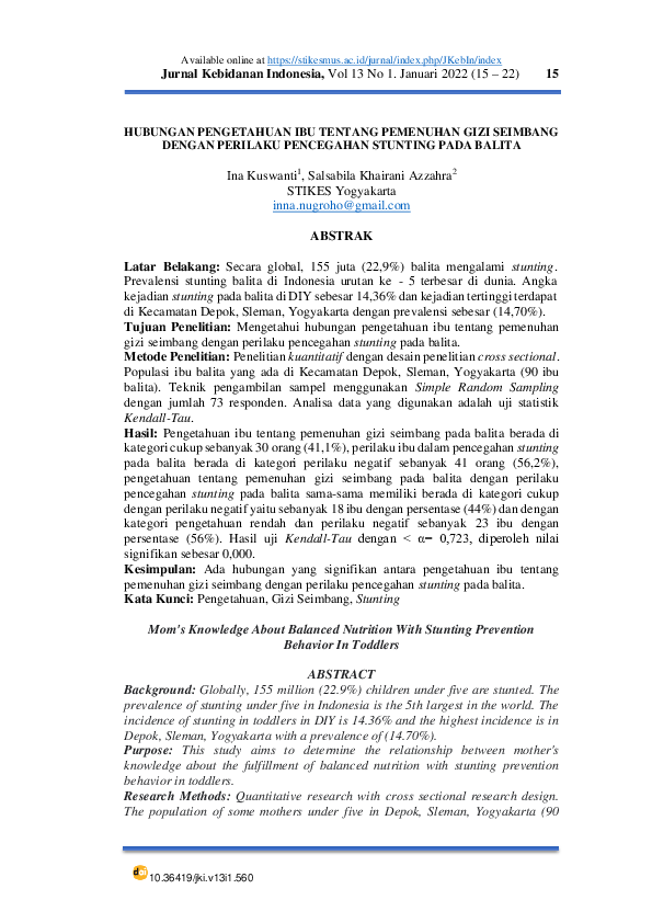 (PDF) Hubungan Pengetahuan Ibu Tentang Pemenuhan Gizi Seimbang Dengan Perilaku Pencegahan ...