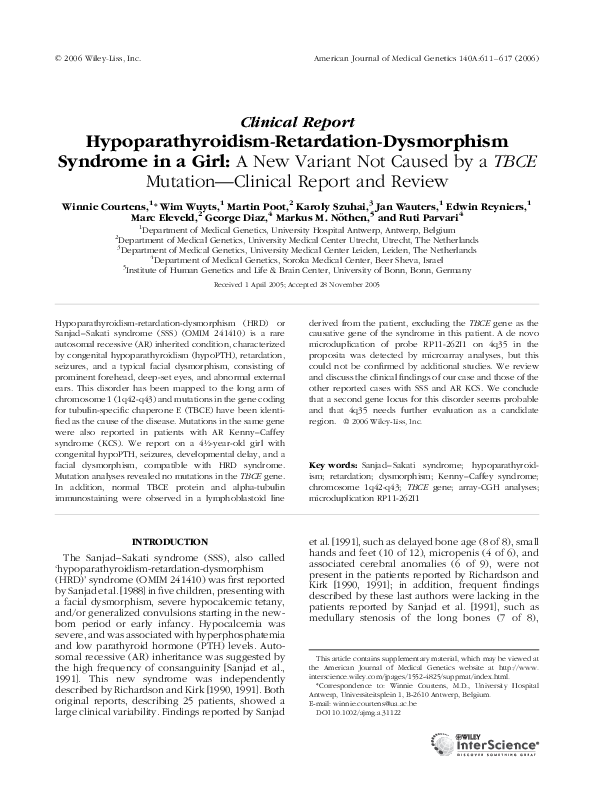 (PDF) Hypoparathyroidism-retardation-dysmorphism syndrome in a girl: A ...