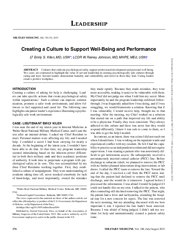 (PDF) Creating a Culture to Support Well-Being and Performance