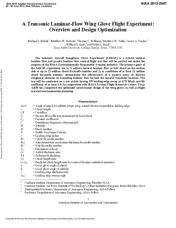 (PDF) A Transonic Laminar-Flow Wing Glove Flight Experiment: Overview and Design Optimization