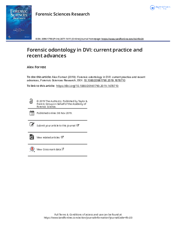 (PDF) Forensic odontology in DVI: current practice and recent advances